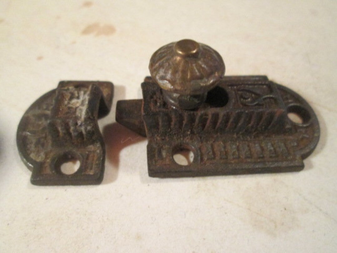 Antique Latch Cast Iron Cupboard Latch and Keep Brass Knob Victorian ...
