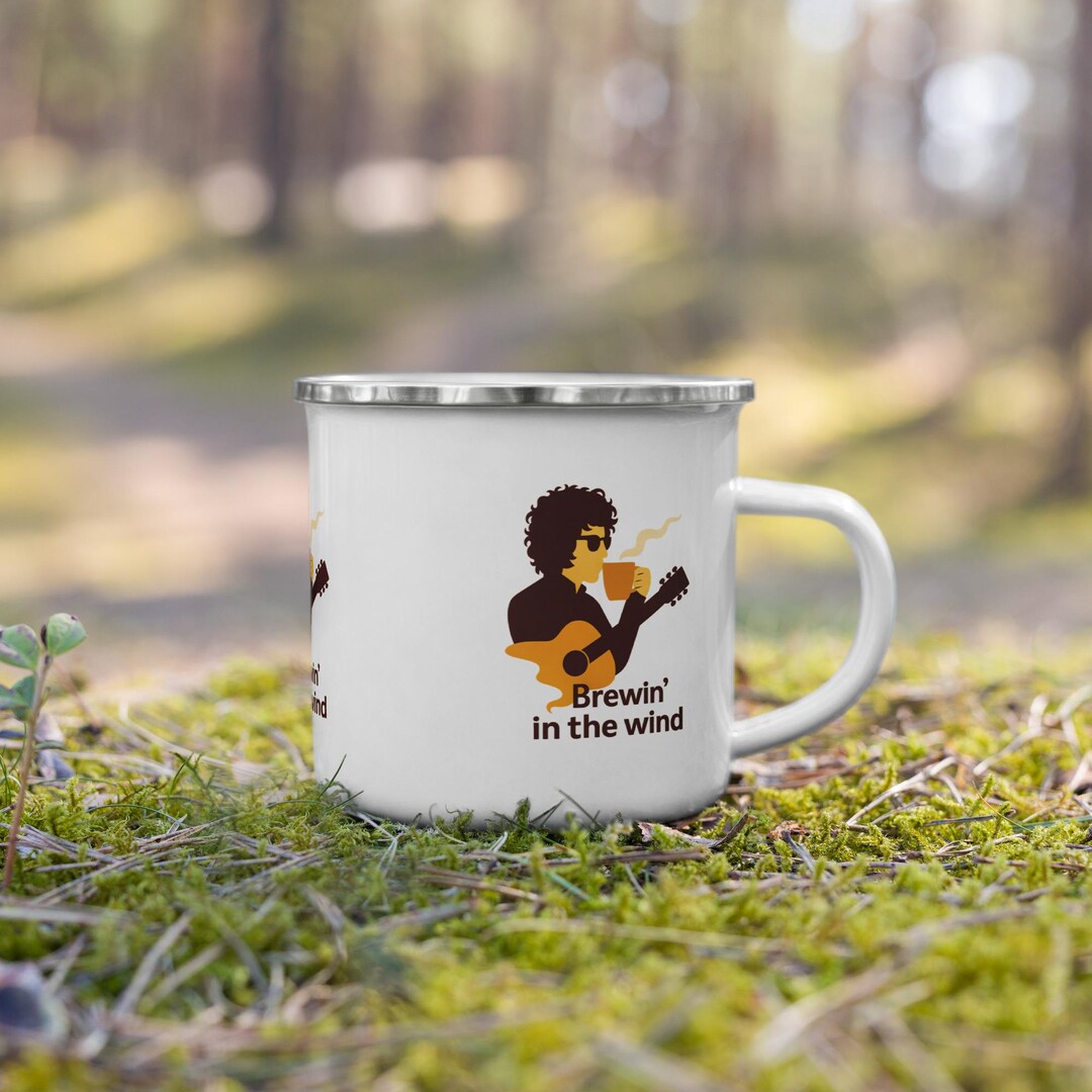 Funny Bob Dylan Enamel Coffee Mug: Brewin' in the Wind - Etsy