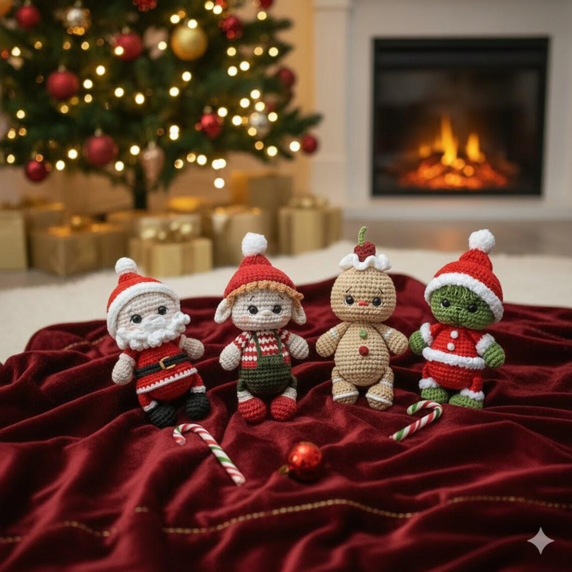 Christmas Crochet Ornament Set 5-in-1 Handmade Plush Toys Santa Claus ...