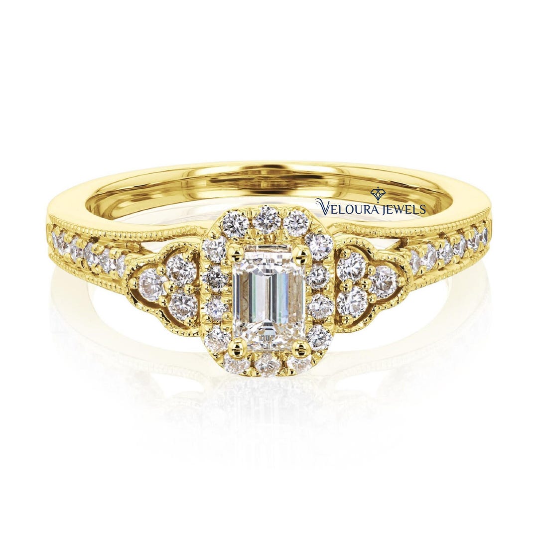 Beautiful Emerald Cut Moissanite Ring 925 Sterling Silver Promise Ring ...