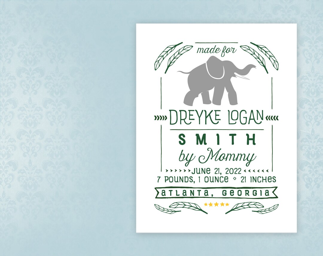 Elephant Baby Blanket Label: Personalized Stats Quilt Patch - Etsy