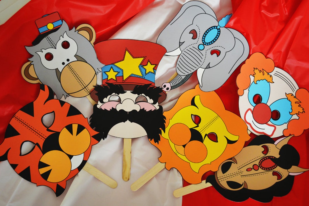 Print Your Own Circus Masks, Photo Booth Prop Ringmaster Lion Tiger ...