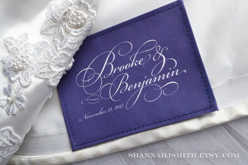 Something Blue Wedding Dress Label Personalized Names | Etsy