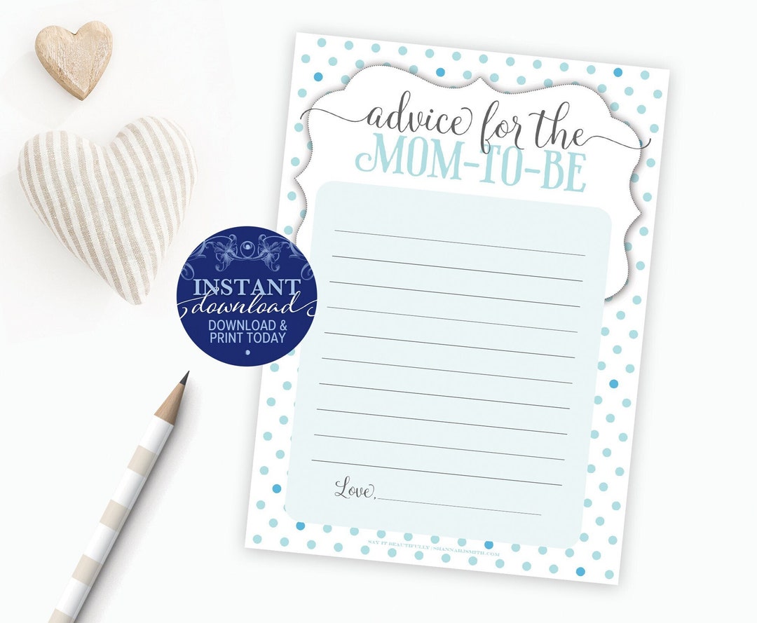 Baby Shower Advice for Mom, Baby Boy Printable, Blue Polka Dot Mom-to ...