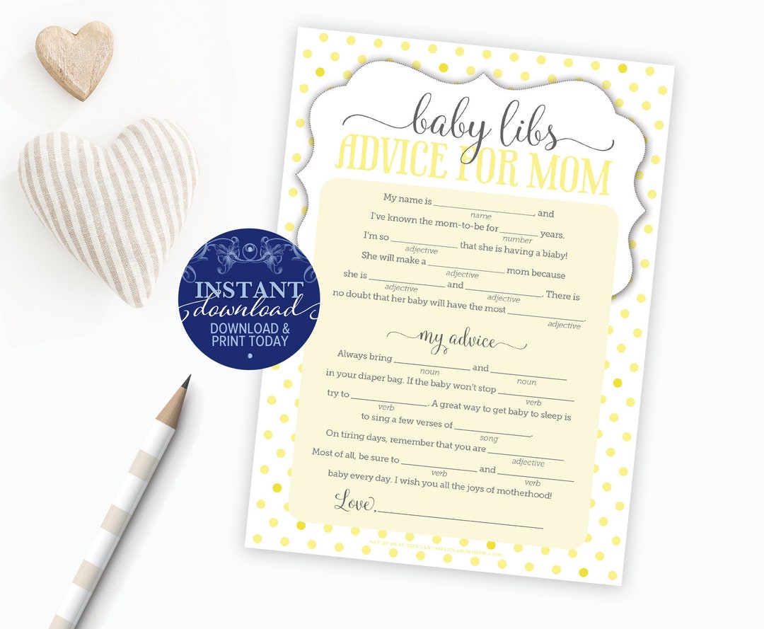 Baby Shower Mad Libs Game: Yellow Polka Dot, Gender Neutral (PDF ...