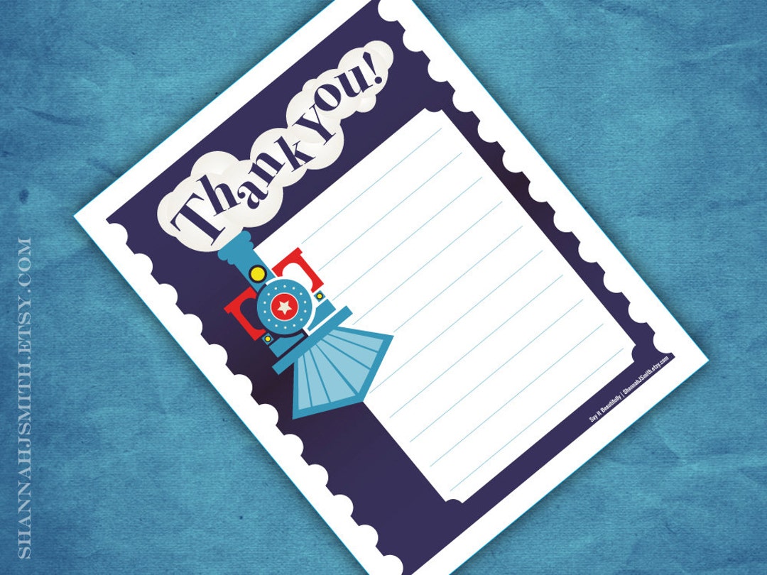 Thank You Notes Choo Choo Train Print Your Own, Blue Engine Thank You ...