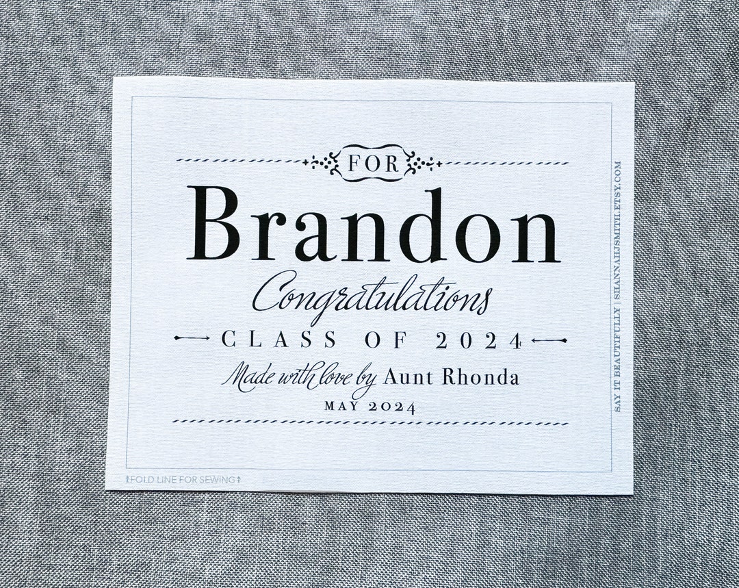 Graduation Quilt Label for Him, Simple Quilt Patch, Made With Love by ...