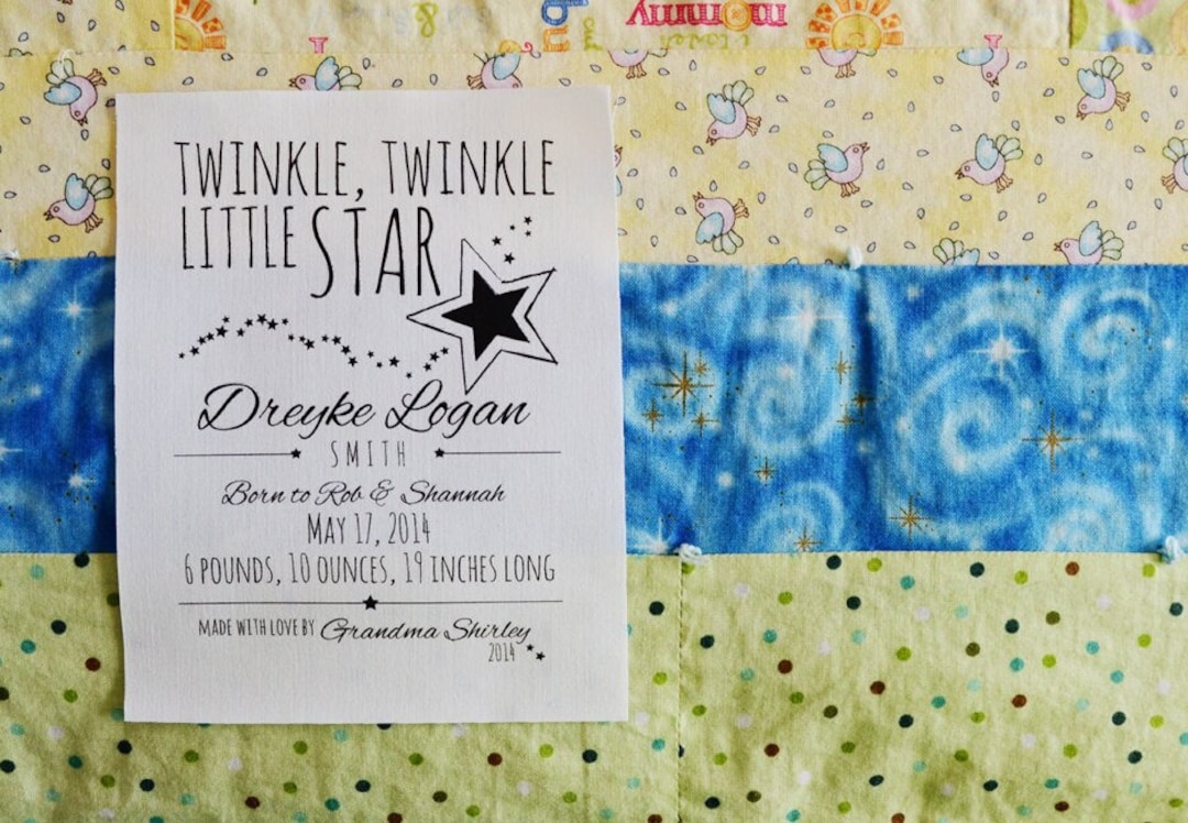 Personalized "twinkle Star" Baby Stats Quilt Label - Etsy