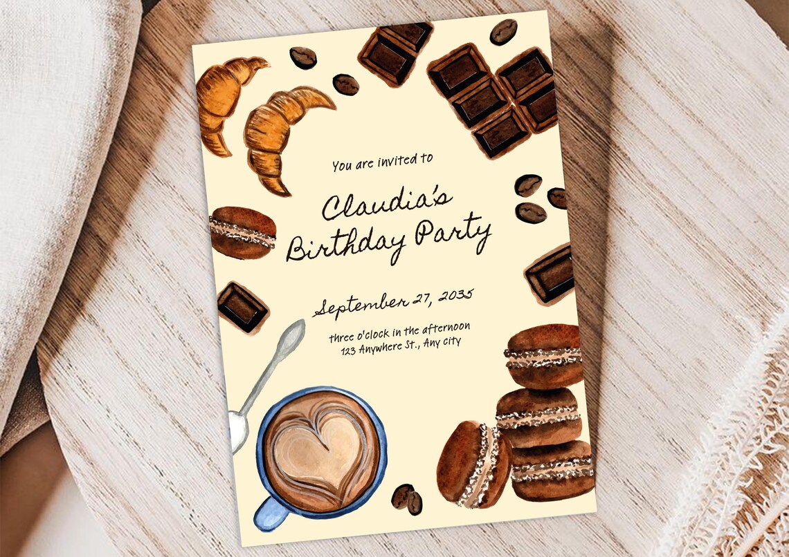 Watercolor Chocolate Party Invitation (editable Canva Template ...