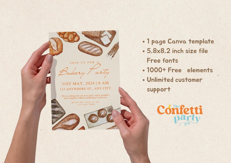 Soft Watercolor Bakery Party Invitation | Editable Canva Template ...