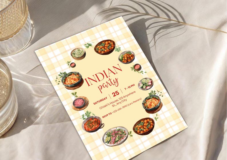 Editable Indian Dinner Party Invitation, Festive Food Theme (canva ...