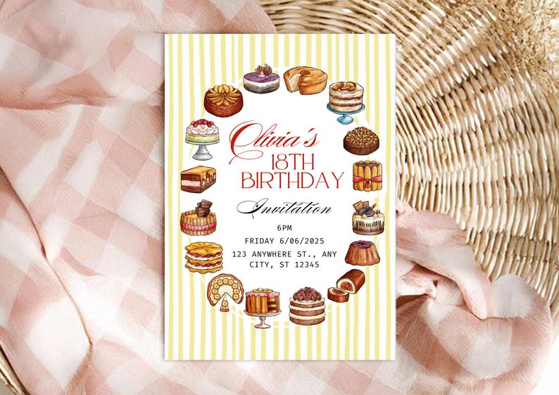 Watercolor Bakery Party Invitation: Editable Canva Template (digital ...