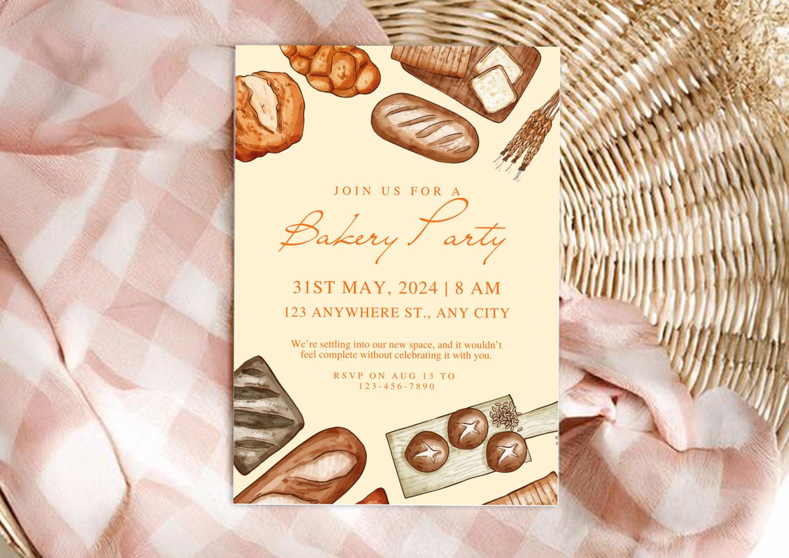 Soft Watercolor Bakery Party Invitation | Editable Canva Template ...