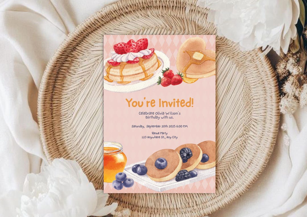 Pancake Party Invitation (editable Canva Template, Pancake Brunch ...