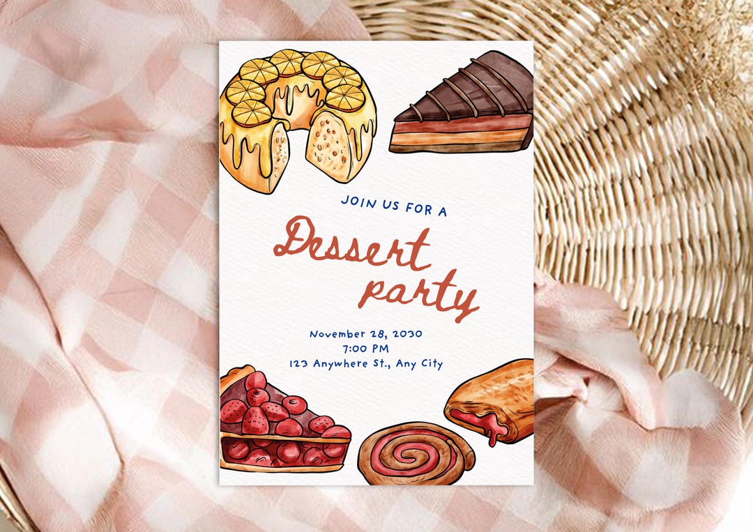 Watercolor Dessert Party Invitation: Editable Canva Template (digital ...