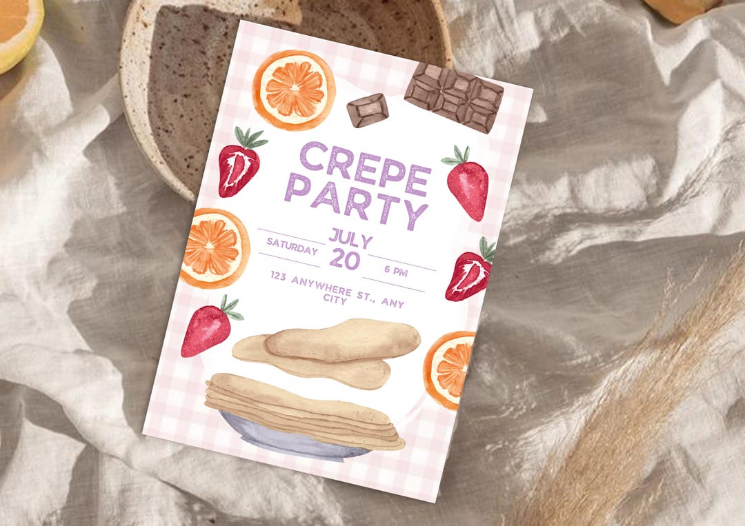 Watercolor Crepe Party Invitation: Editable Canva Template (digital ...
