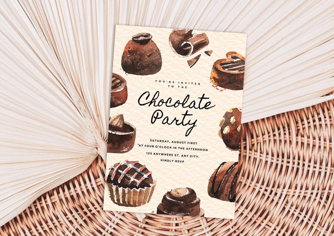 Watercolor Chocolate Party Invitation: Editable Canva Template (digital ...