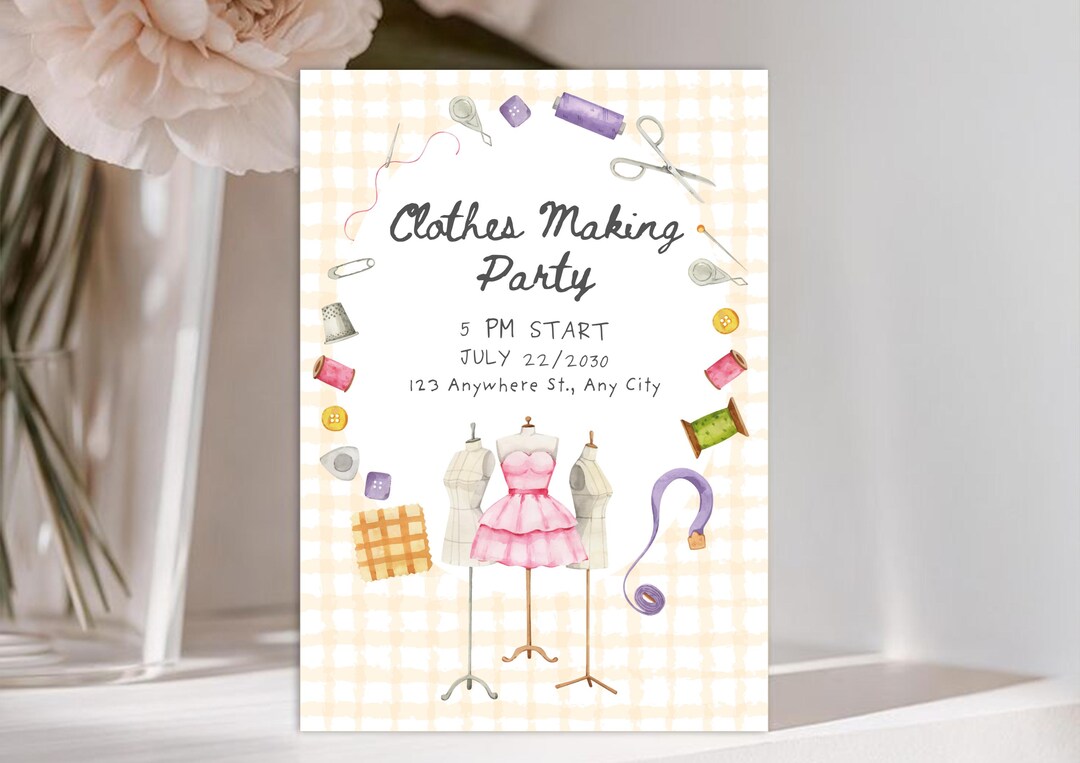 Watercolor Sewing Party Invitation | Editable Clothing Craft Invite ...