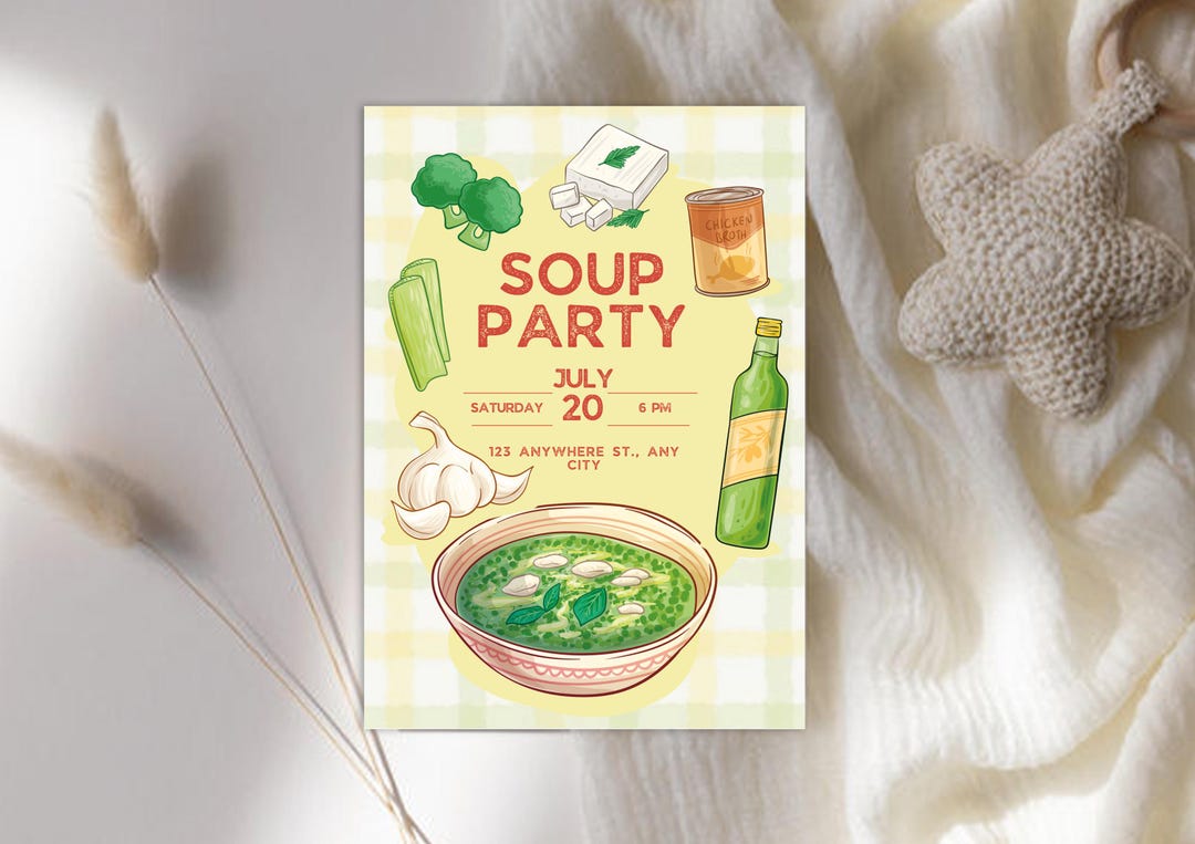 Soup Party Invitation (editable Canva Template, Dinner Night Party ...