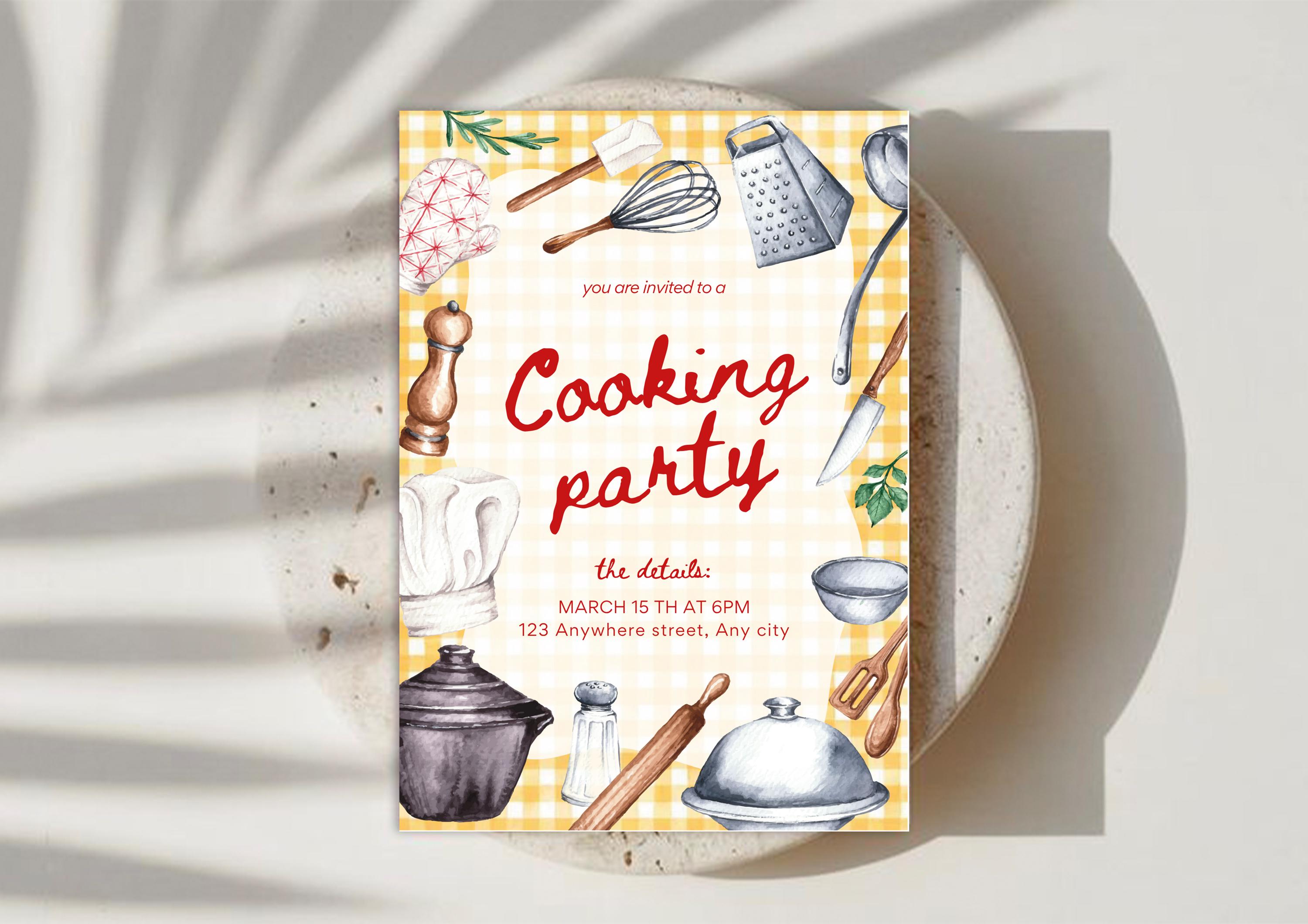 Watercolor Cooking Party Invitation | Editable Canva Template (digital ...