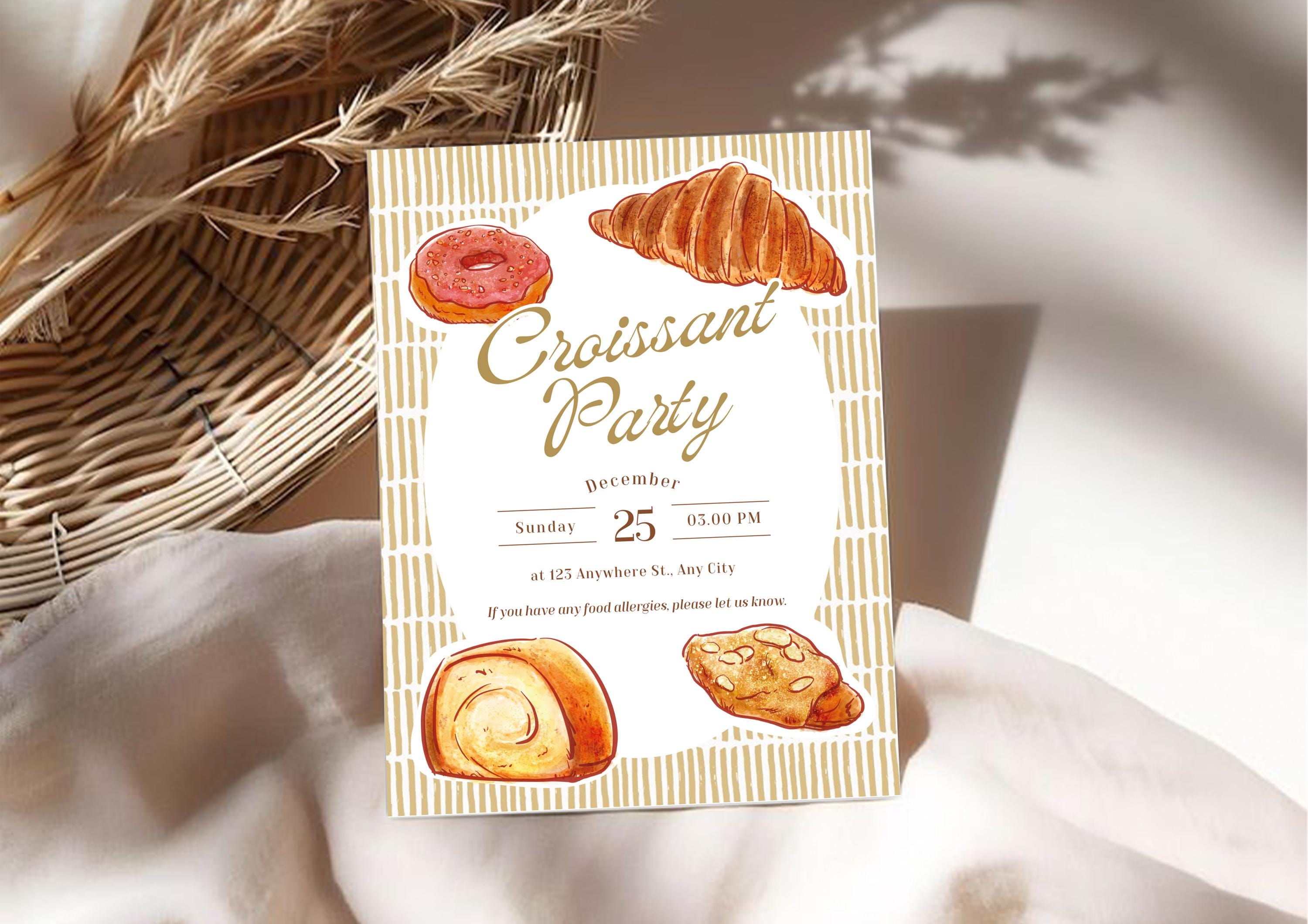 Watercolor Croissant Party Invitation | Bakery Brunch Canva Template ...