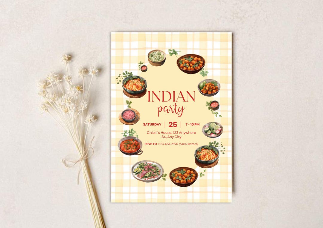 Editable Indian Dinner Party Invitation, Festive Food Theme (canva ...