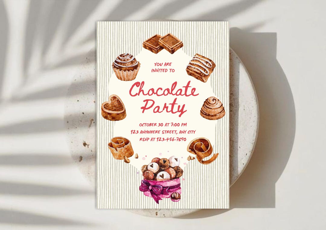 Watercolor Chocolate Party Invitation: Editable Canva Template (digital ...