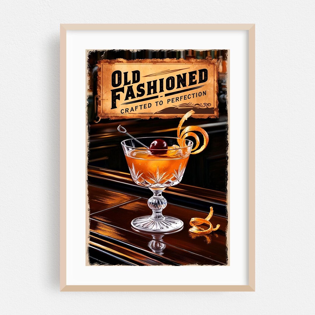 Classic Old Fashioned Art Rustic Drink Poster - Illustration Cocktail ...