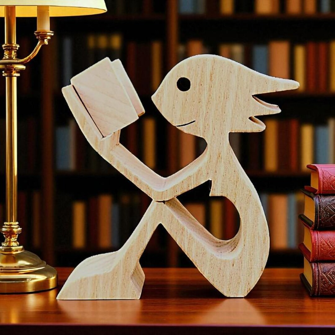Handmade Wooden Book Reader Figurine – Minimalist Wood Sculpture ...