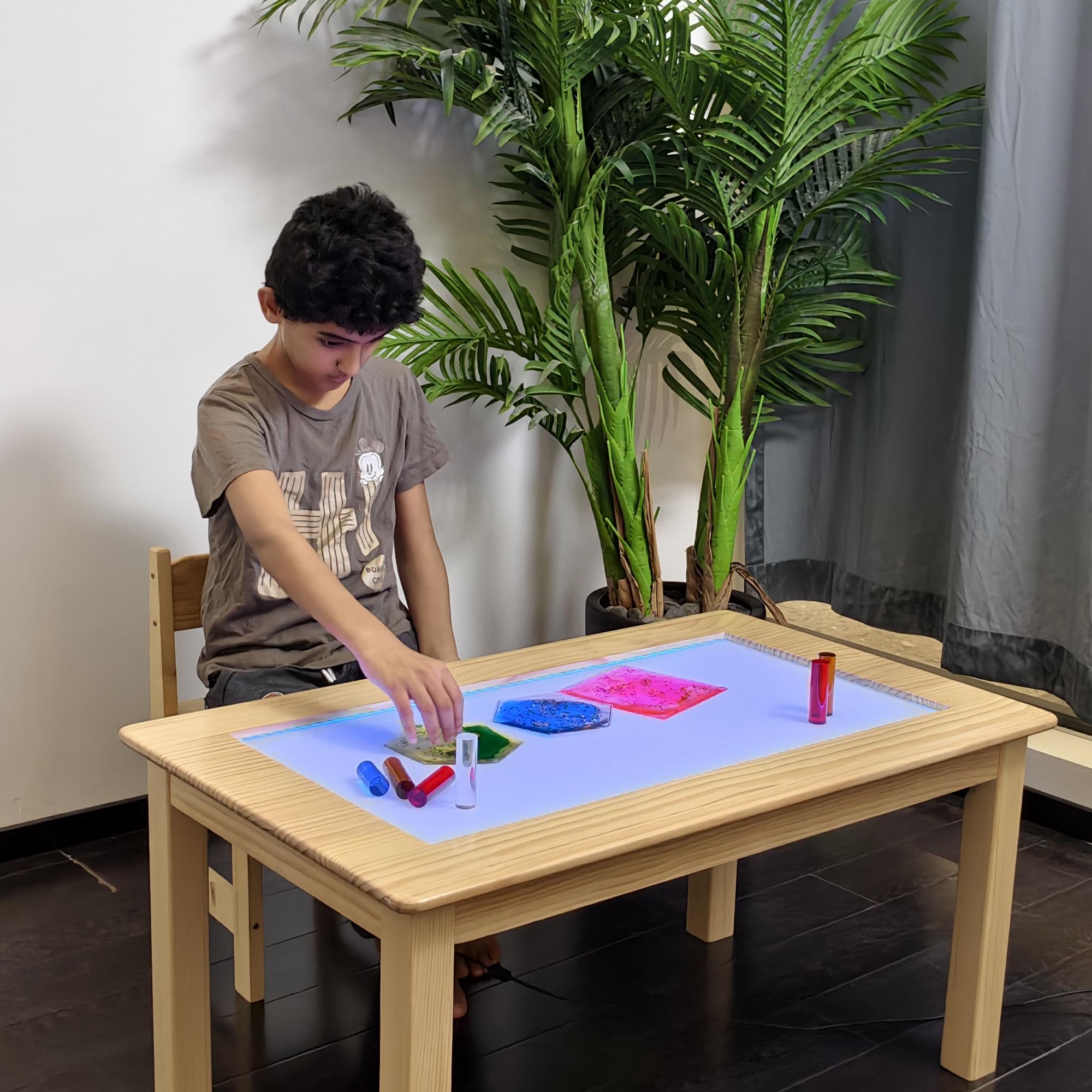 Rainbow Sensory Light Table for Kids – LED Wooden Activity Table ...