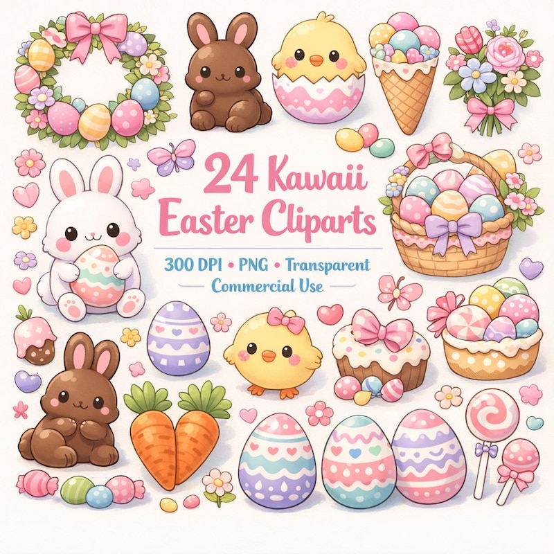 Easter Eggs Clip Art Kawaii - Etsy