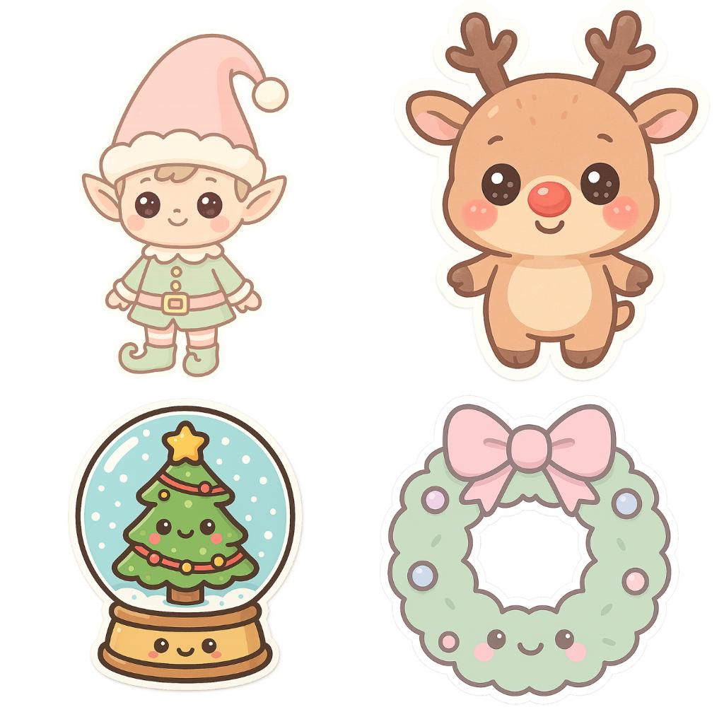 24 Christmas & Santa Clipart Bundle | Cute Kawaii Stickers PNG | 300 ...