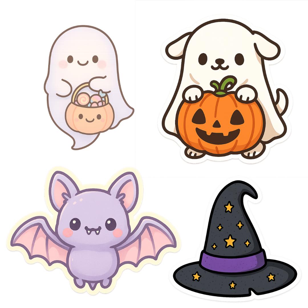 24 Halloween Clipart Bundle | Cute Kawaii Stickers PNG | 300 DPI ...