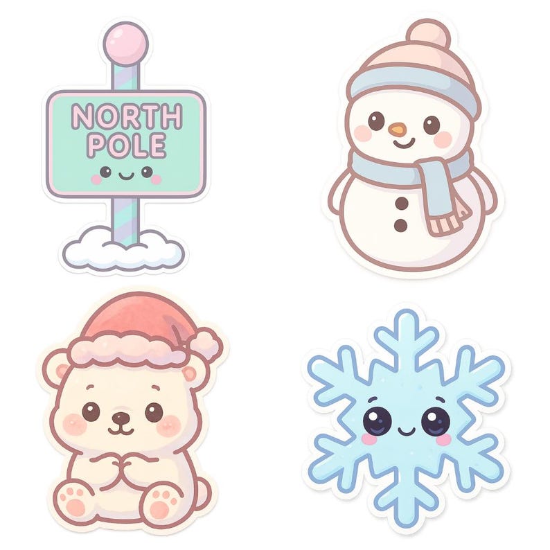 24 Christmas & Santa Clipart Bundle | Cute Kawaii Stickers PNG | 300 ...