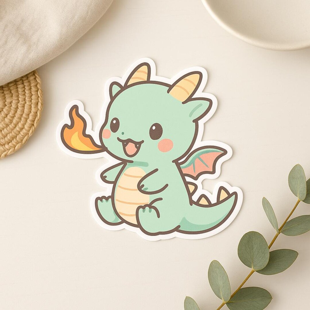 Cute Dragon Sticker • Baby Dragon With Fire • Glossy Vinyl • Laptop ...