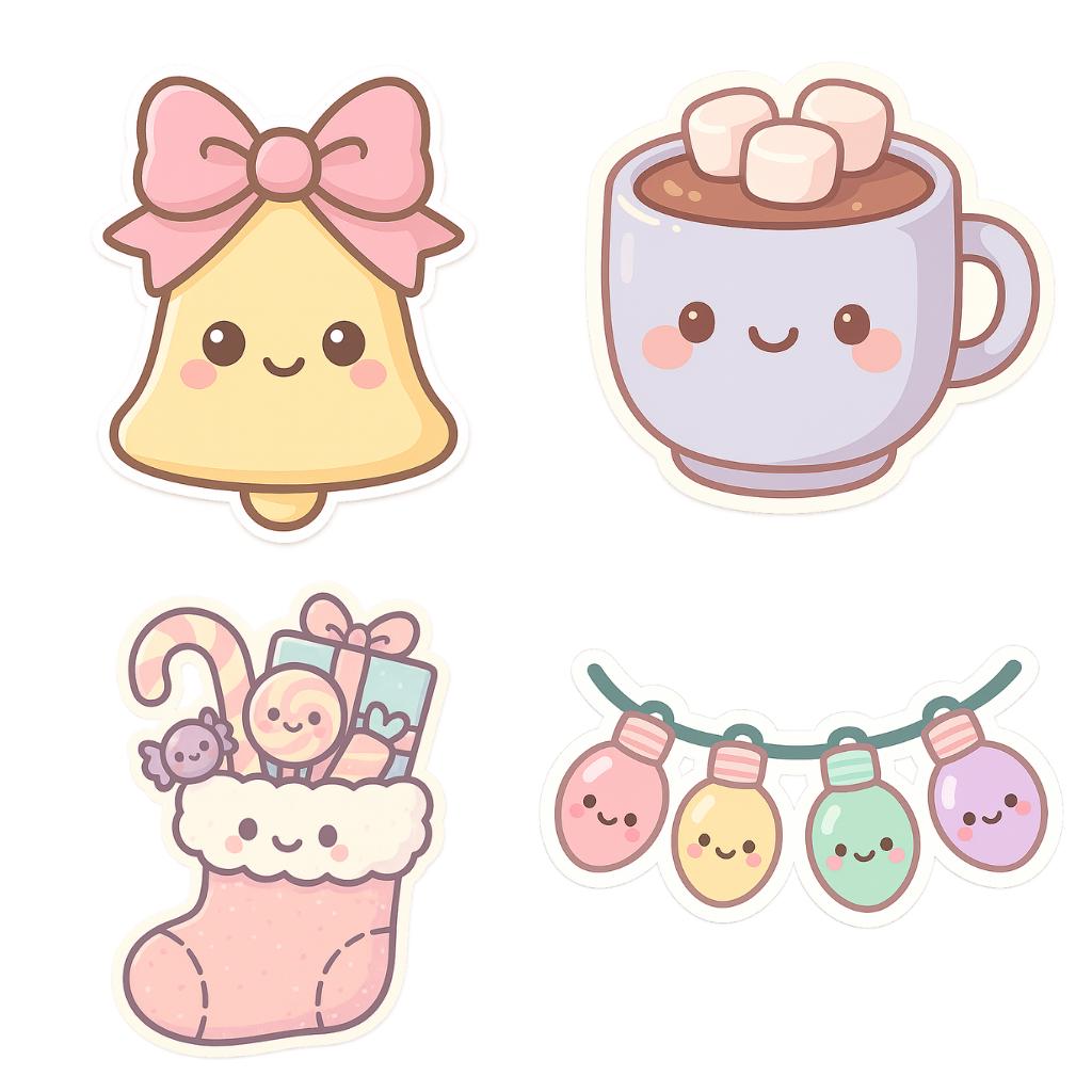 24 Christmas & Santa Clipart Bundle | Cute Kawaii Stickers PNG | 300 ...