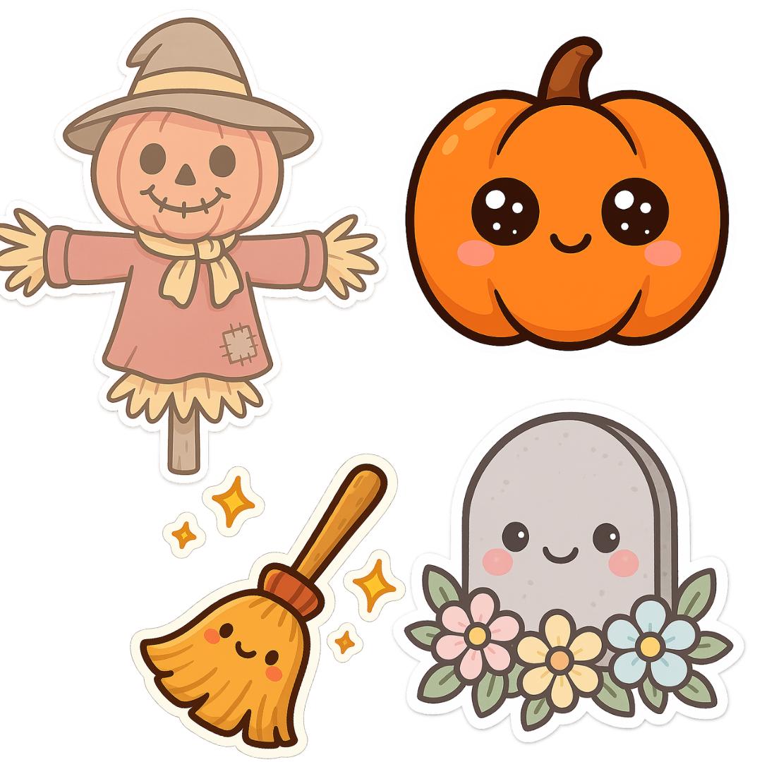 24 Halloween Clipart Bundle | Cute Kawaii Stickers PNG | 300 DPI ...