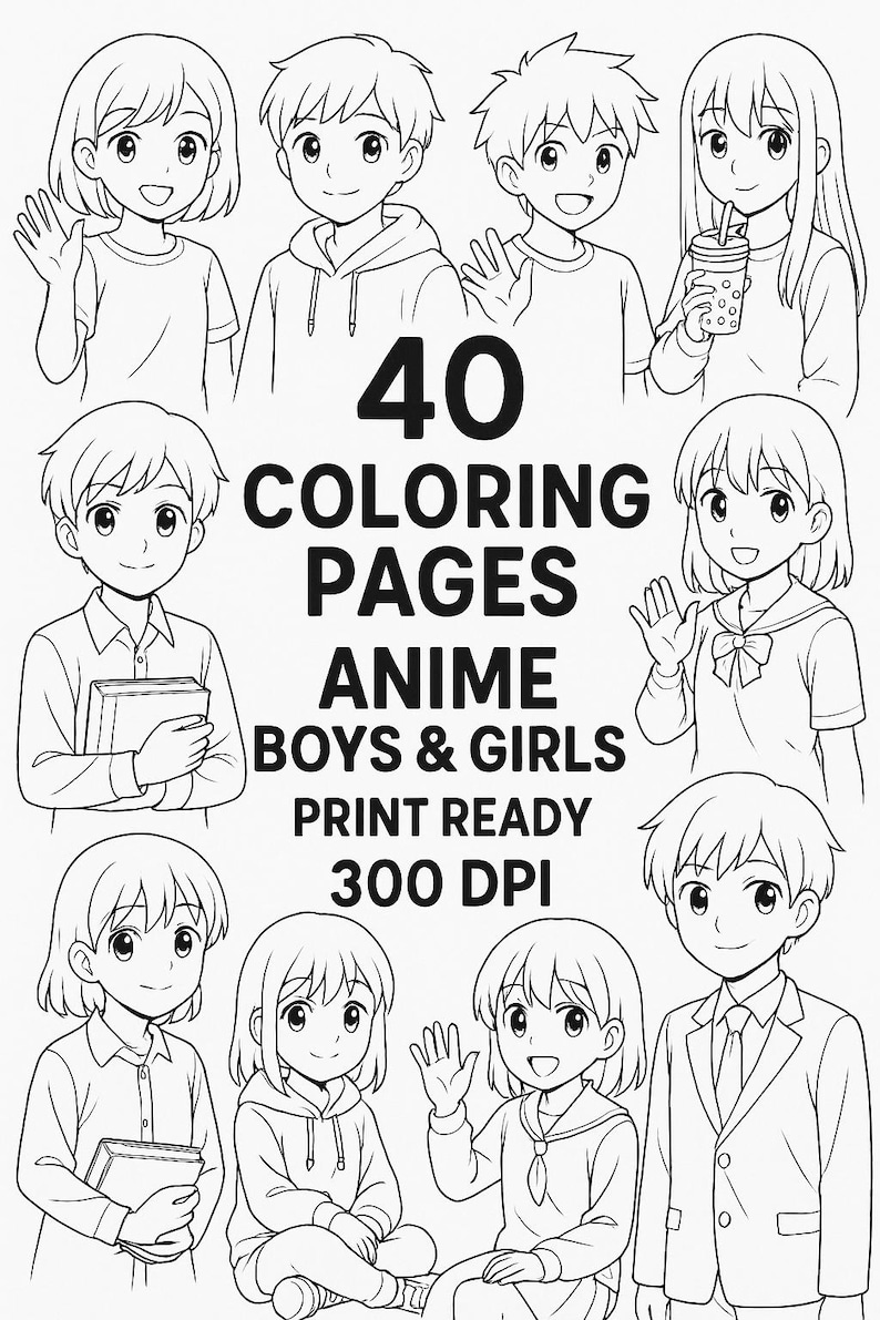 40 Anime Coloring Pages | Boys & Girls Manga Coloring Book PDF ...