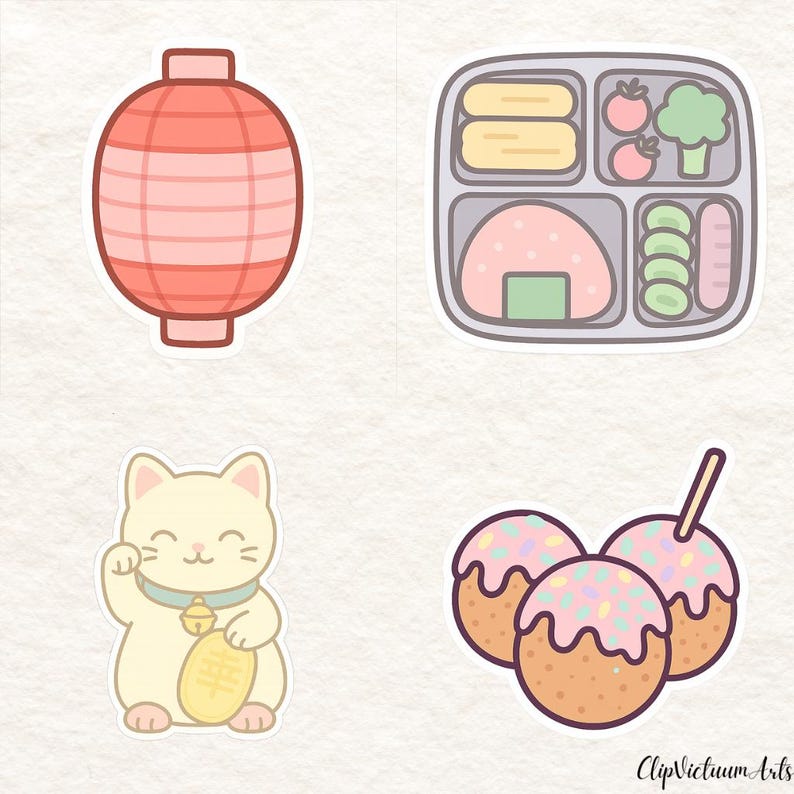 24 Japan Clipart Bundle | Cute Kawaii Stickers PNG | 300 DPI ...