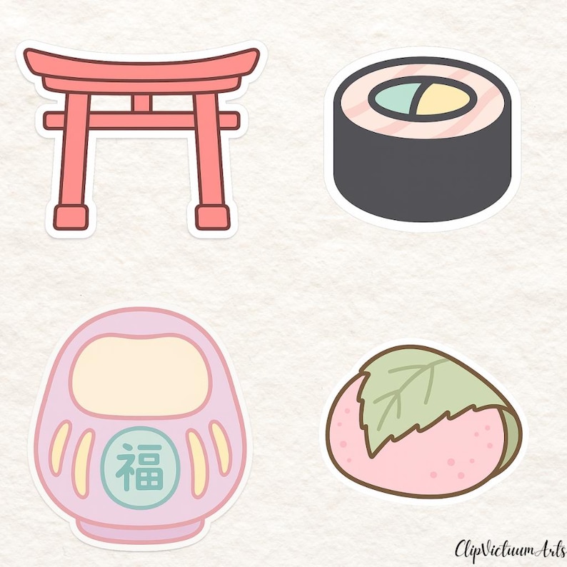 24 Japan Clipart Bundle | Cute Kawaii Stickers PNG | 300 DPI ...