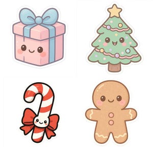 24 Christmas & Santa Clipart Bundle | Cute Kawaii Stickers PNG | 300 ...