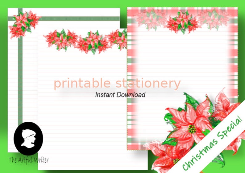 Printable Letter Writing Paper/digital Holiday Poinsettia - Etsy Australia
