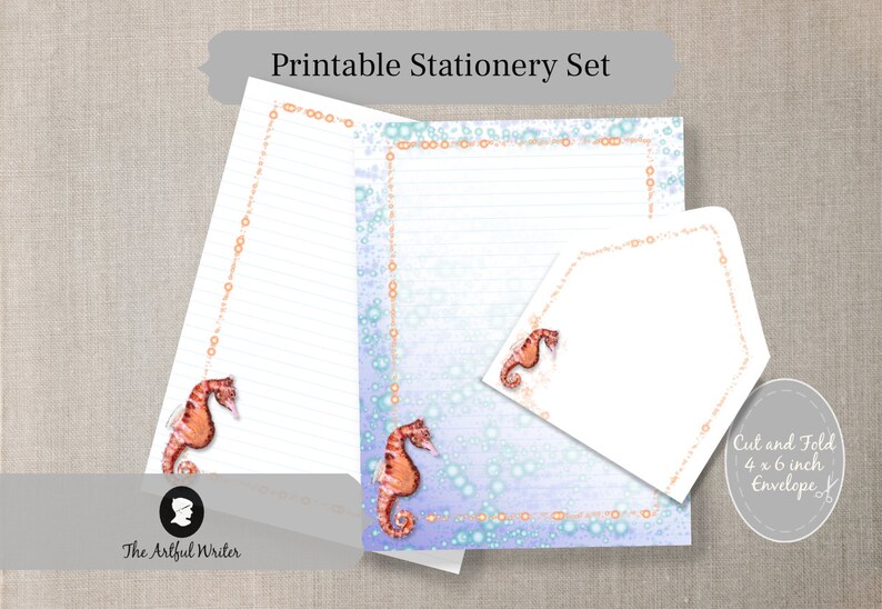 Printable Seahorse Lined Letter Writing Set/digital Stationery - Etsy