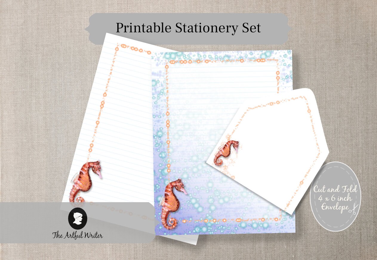 Printable Seahorse Lined Letter Writing Set/digital Stationery - Etsy