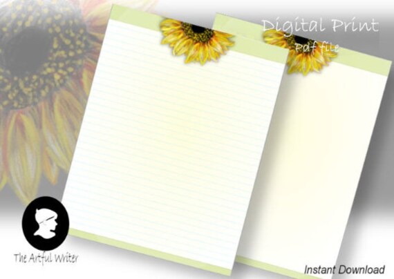 Printable Sunflower Letter Writing Note Paper Digital Flower | Etsy