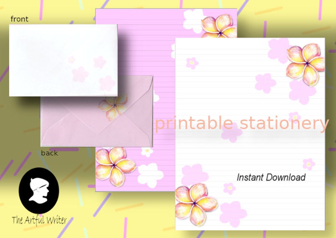 Printable Pink Letter Writing Paper Envelope Set/frangipani Stationery ...