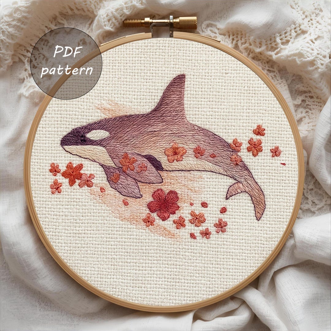 Orca Whale With Flowers Embroidery Pattern | Floral Killer Whale Design ...