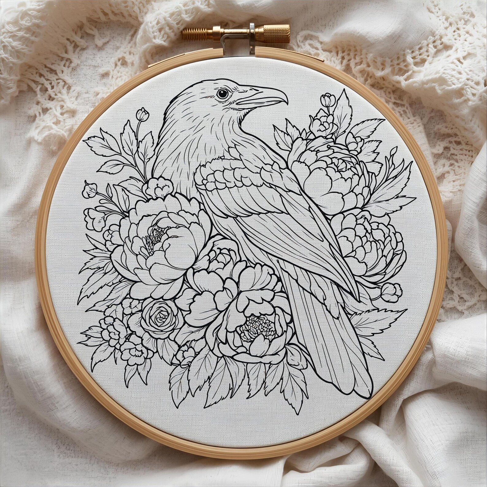 Raven Embroidery Pattern: Gothic Floral Hoop Art (PDF Digital Download ...