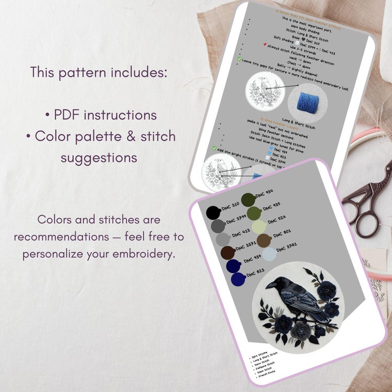 Raven & Floral Branch Embroidery Pattern: Gothic Hoop Art (PDF Download ...