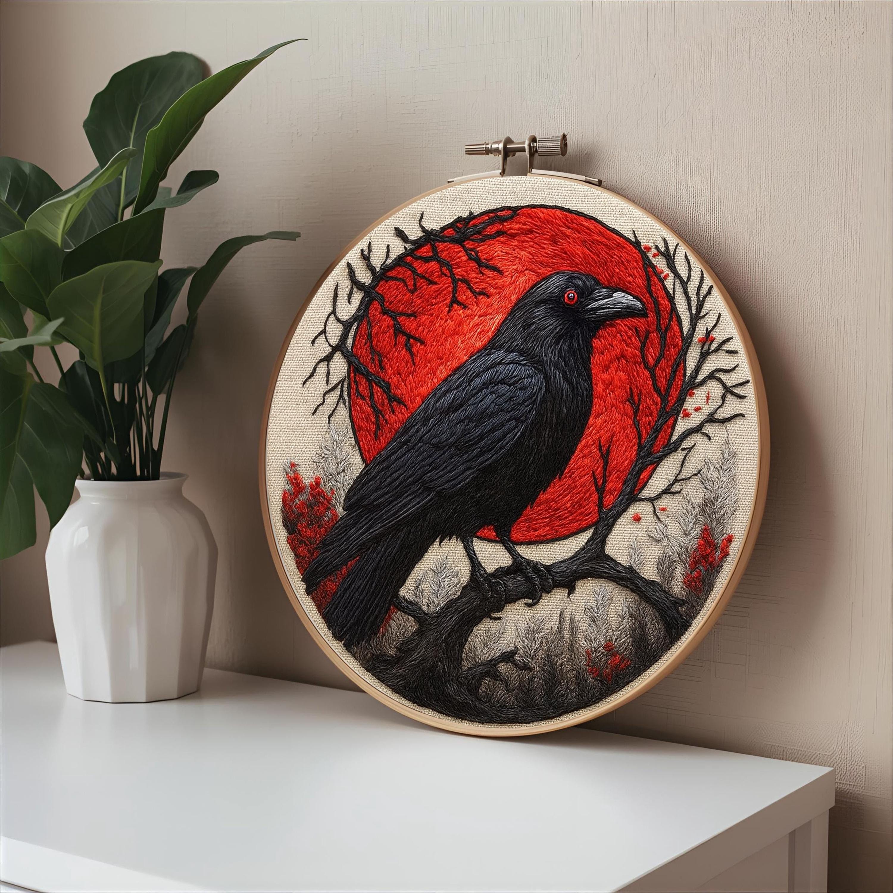 Raven Embroidery Pattern: Gothic Floral Hoop Art (PDF Digital Download ...